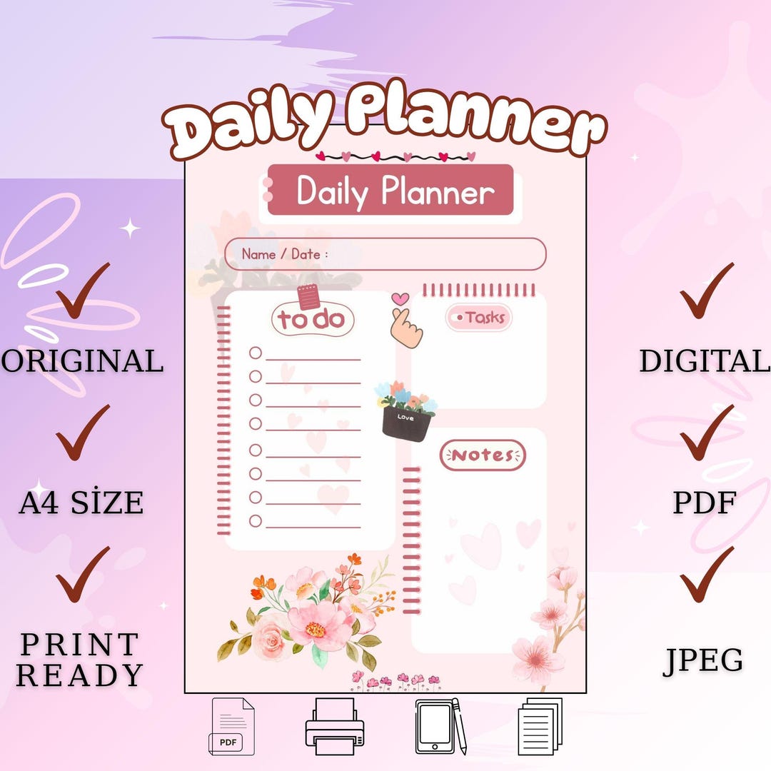 Kawaii Pink Daily Planner Printable, Aesthetic To-do List (PDF) - Etsy