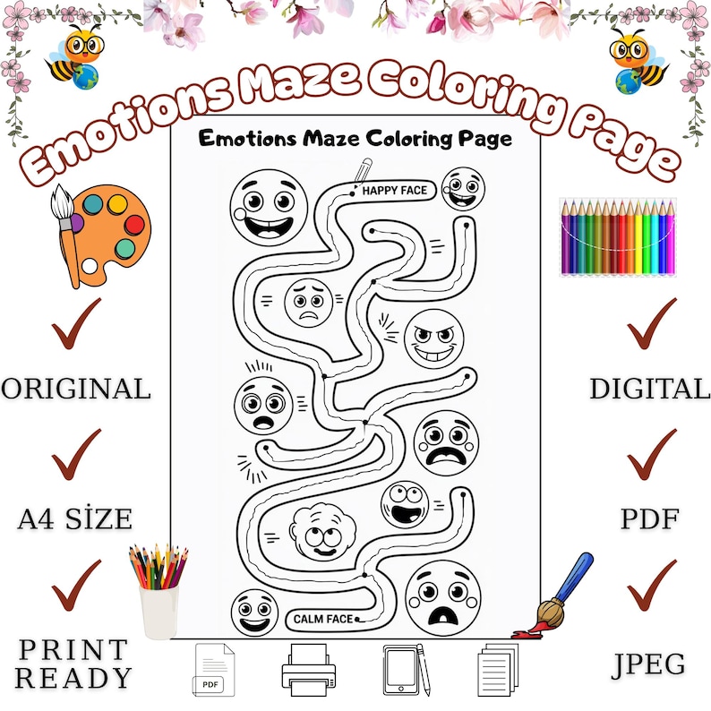 Emotions Maze Coloring Page: Kids' Emotional Learning Activity (PDF ...