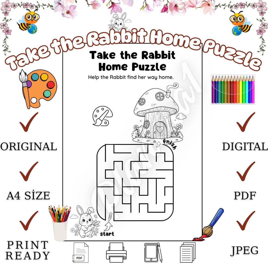 Bunny Maze Coloring Page: Printable Easter Puzzle (PDF/JPEG) - Etsy