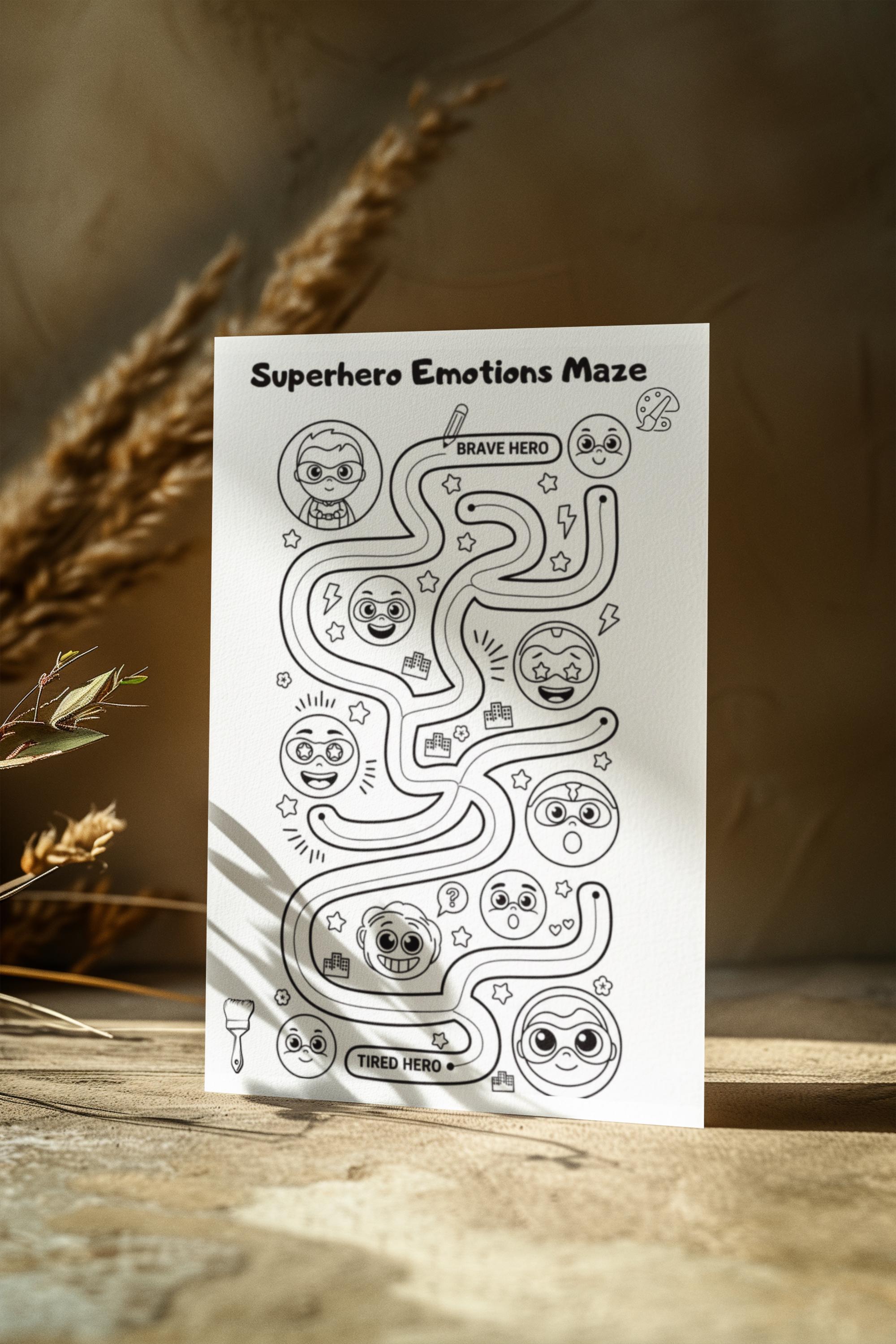 Superhero Emotions Maze Coloring Page: Kids Printable Worksheet (PDF ...