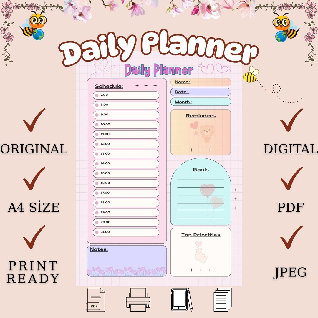 Daily Planner, Cute Planner, Kids Planner, Cute Daily Planner PDF ...