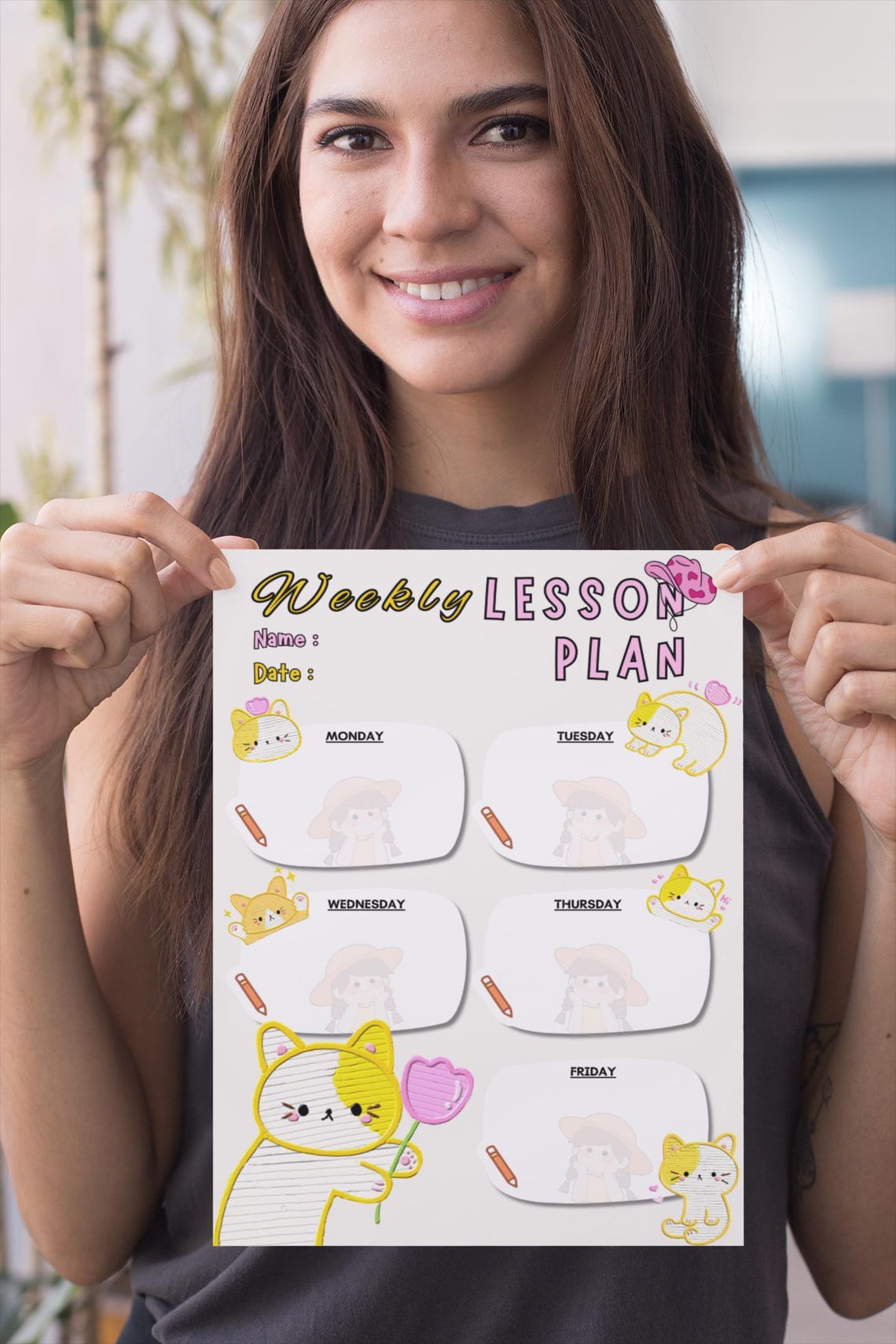 Kawaii Cat Weekly Lesson Plan: Printable Student Planner (PDF & JPEG A4 ...