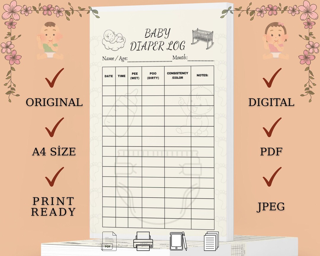 Baby Diaper Tracker Chart - Baby Diaper Log - Baby Diaper Monitoring ...