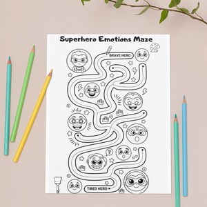 Superhero Emotions Maze Coloring Page: Kids Printable Worksheet (PDF ...