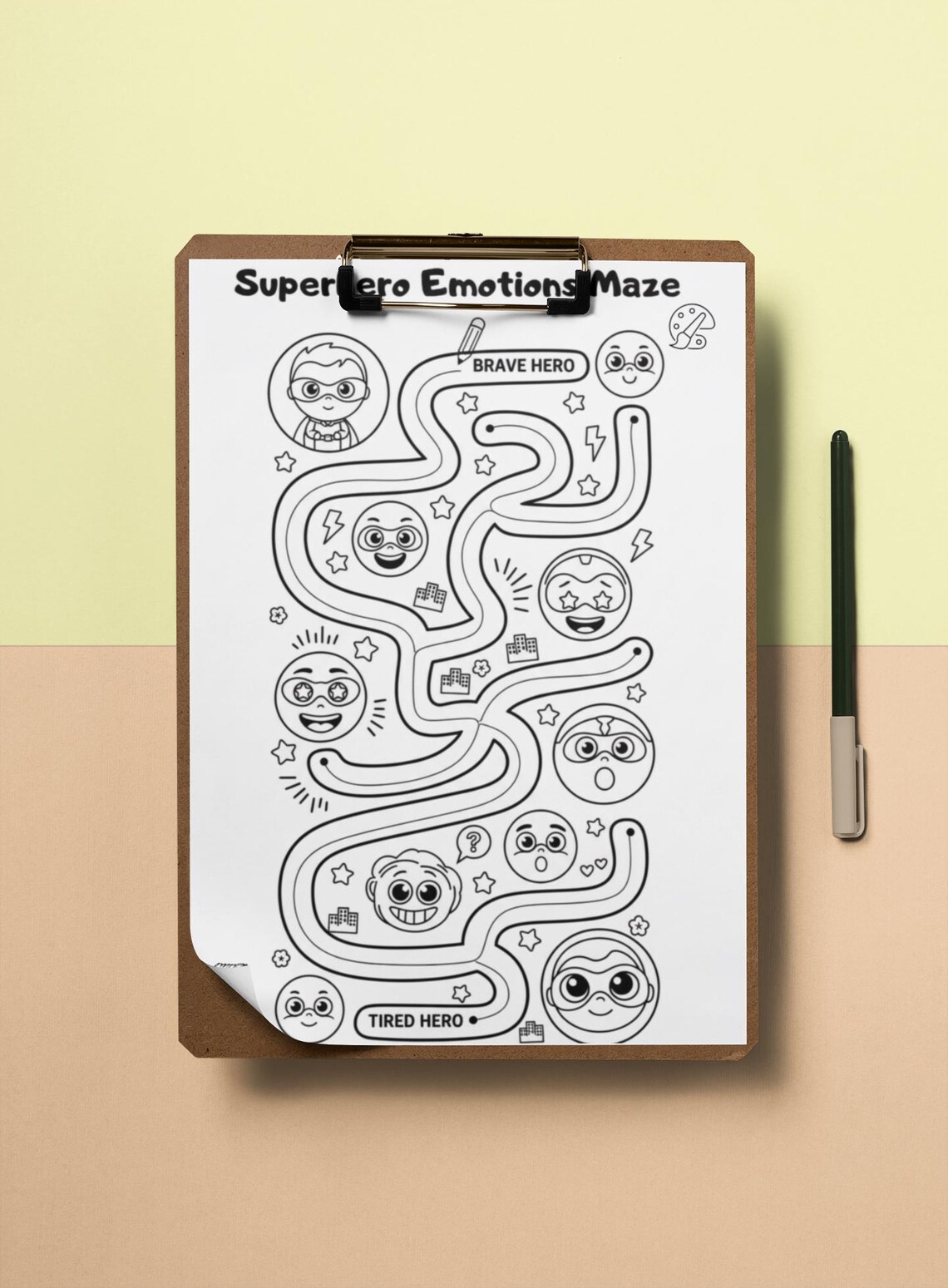 Superhero Emotions Maze Coloring Page: Kids Printable Worksheet (PDF ...