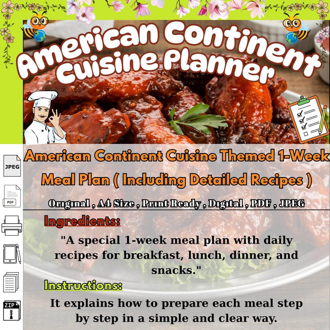 American Continent Meal Plan Digital Download - 7-day Themed Cuisine ...