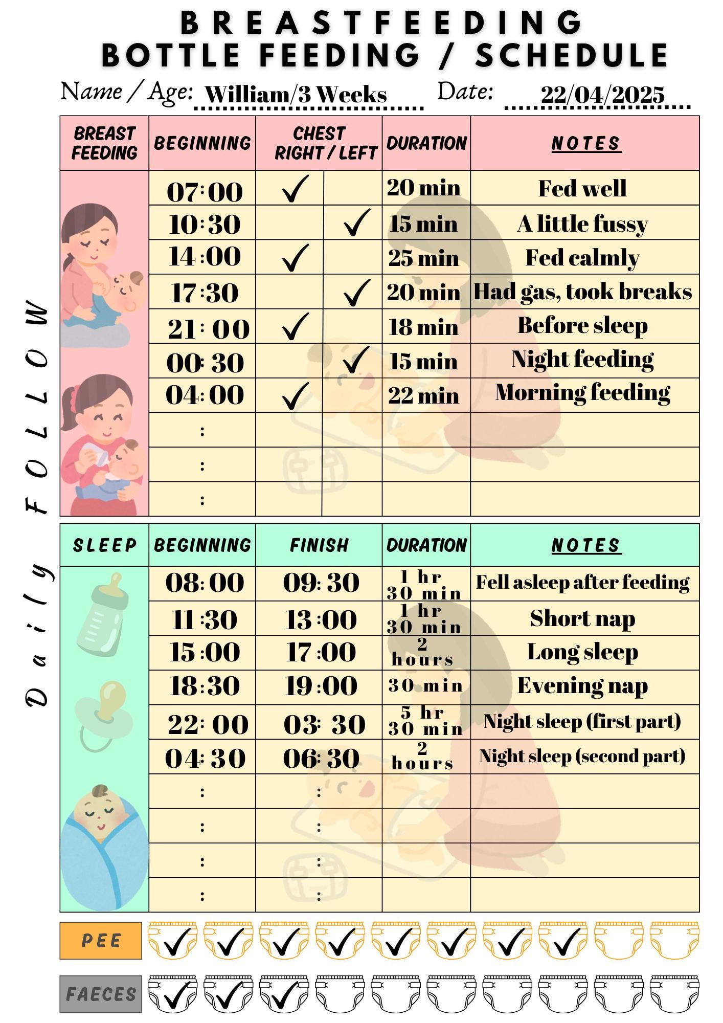 Baby Feeding and Sleep Tracker Chart - Digital Newborn Log - Baby ...