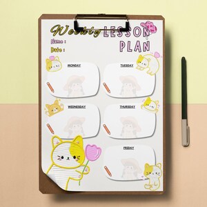 Kawaii Cat Weekly Lesson Plan: Printable Student Planner (PDF & JPEG A4 ...