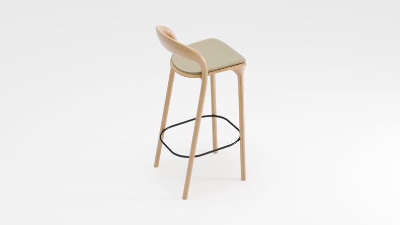 Semi-bar Stool Baltera in Solid Oak – Elegant Mid-height Wooden Stool ...