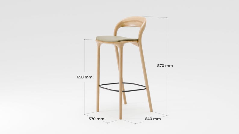 Semi-bar Stool Baltera in Solid Oak – Elegant Mid-height Wooden Stool ...