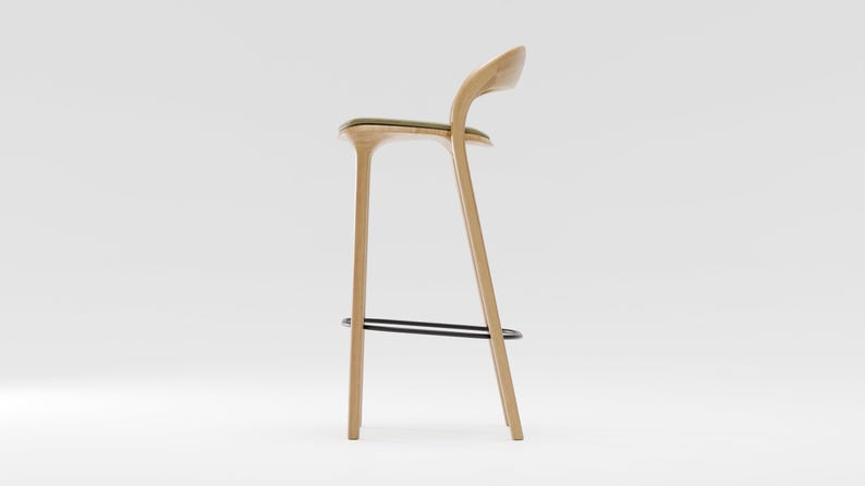 Semi-bar Stool Baltera in Solid Oak – Elegant Mid-height Wooden Stool ...