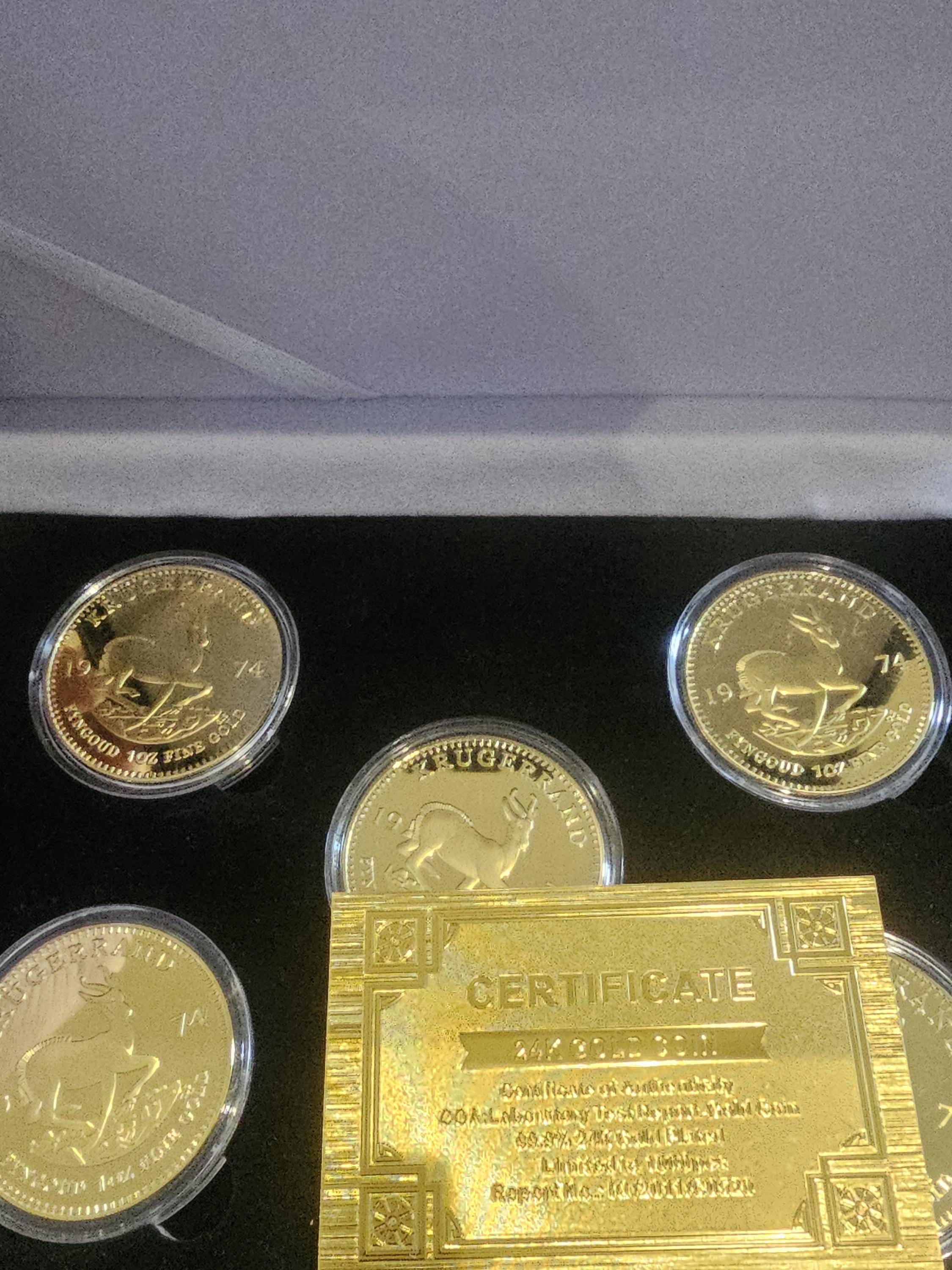 5pcs X 1974 Krugerrand South Africa Gold Coins in Case With Sertificate ...