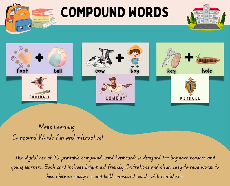 30 Sets Compound Words Flashcards With Games - Etsy