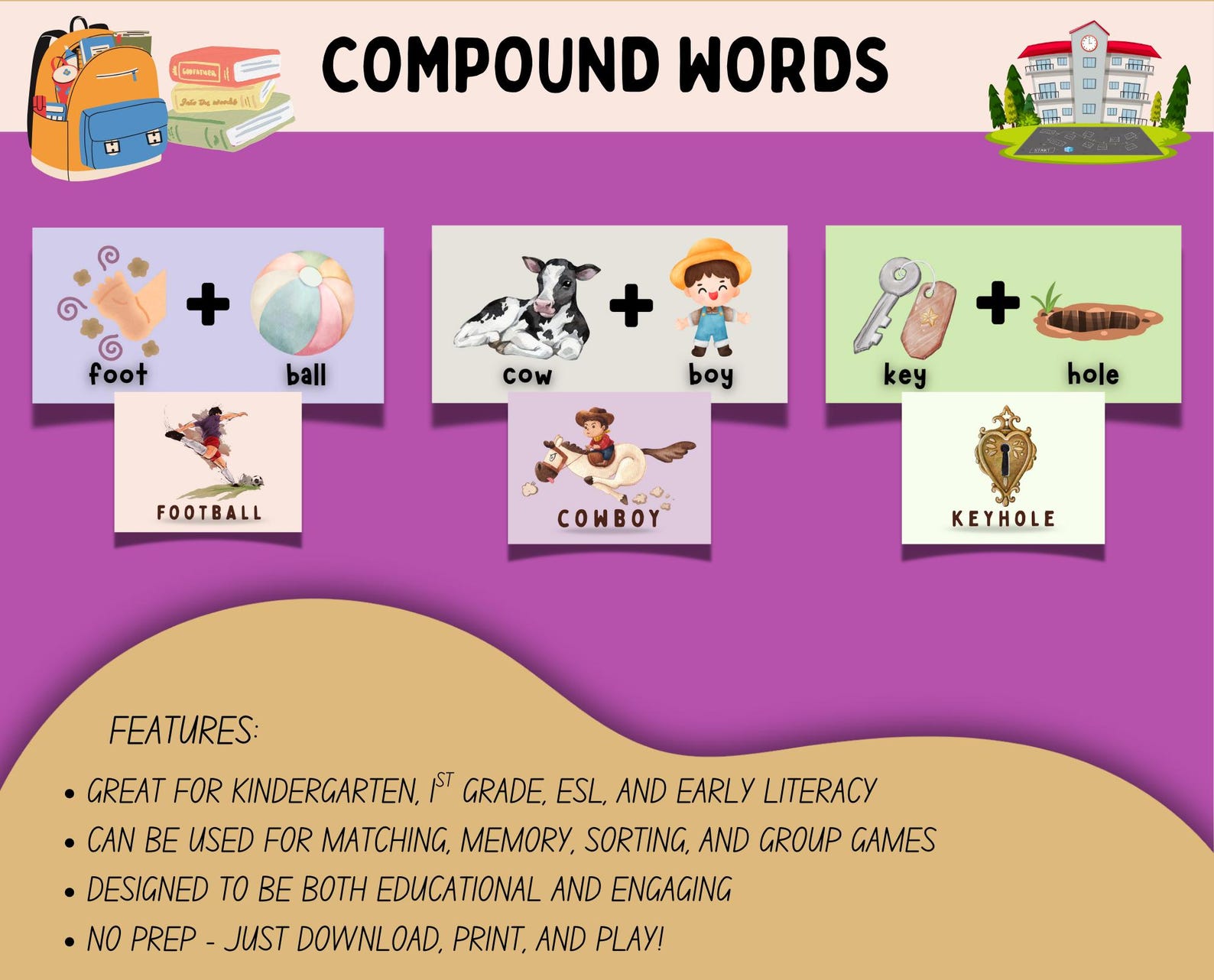 30 Sets Compound Words Flashcards With Games - Etsy