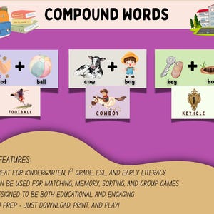 30 Sets Compound Words Flashcards With Games - Etsy