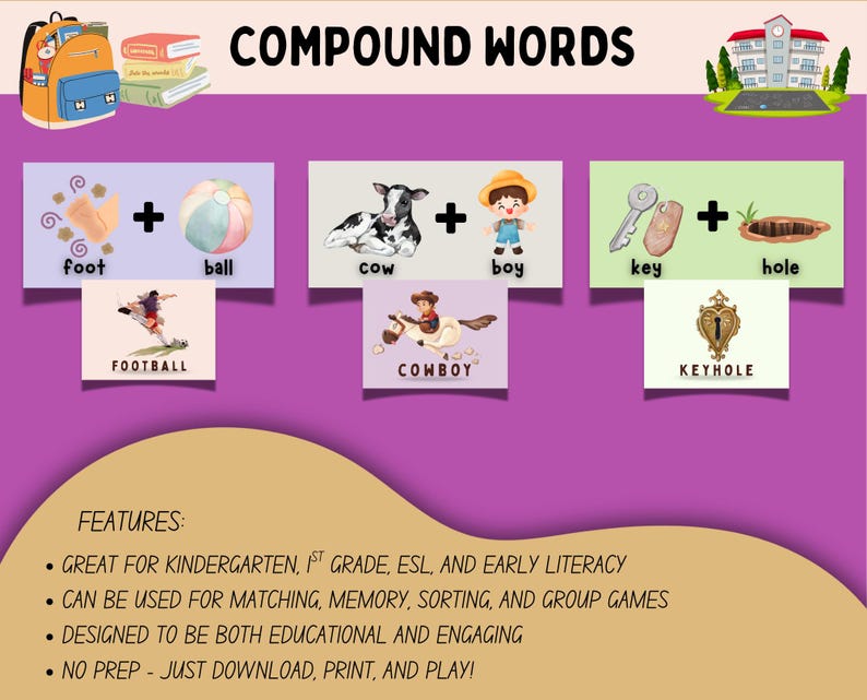 30 Sets Compound Words Flashcards With Games - Etsy Australia