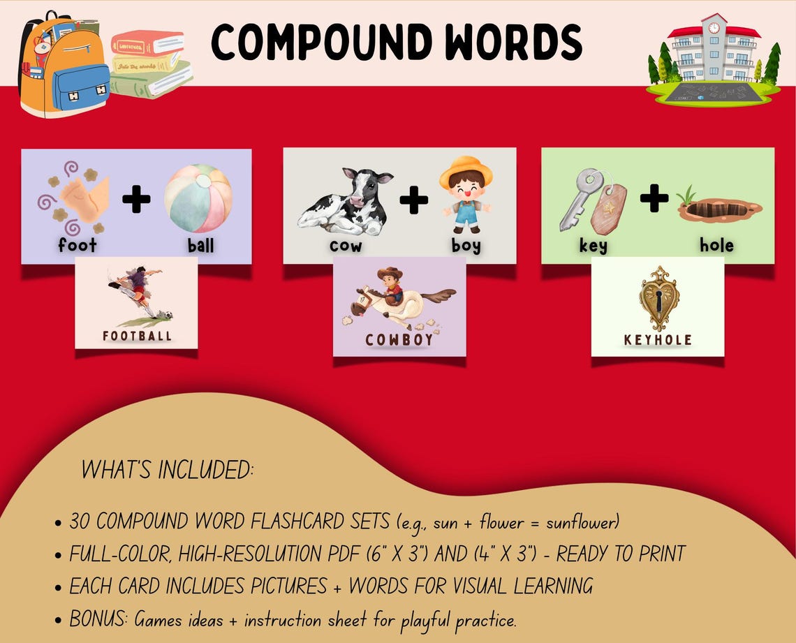 30 Sets Compound Words Flashcards With Games - Etsy