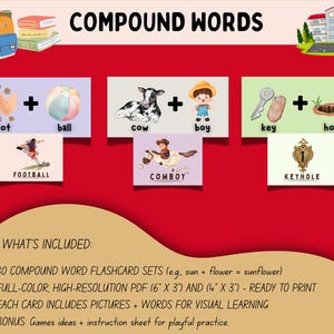 30 Sets Compound Words Flashcards With Games - Etsy
