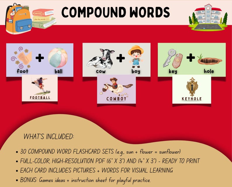 30 Sets Compound Words Flashcards With Games - Etsy Australia