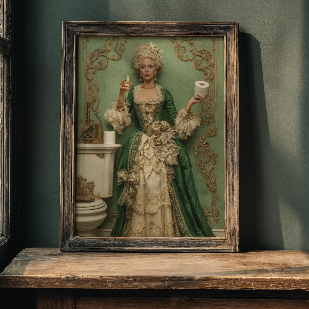 Funny Marie Antoinette Bathroom Art Print: Green Baroque Toilet Humor ...