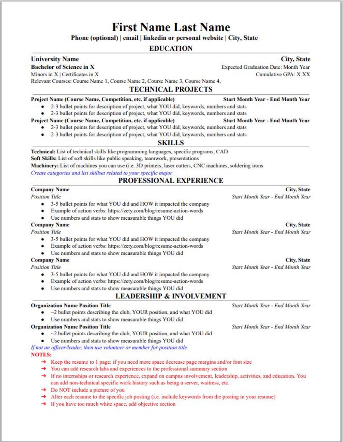 Editable Tech Resume Template for Students – Computer Science ...