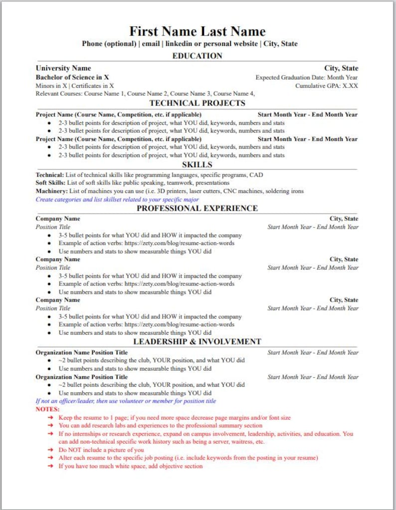 Editable Tech Resume Template for Students – Computer Science ...