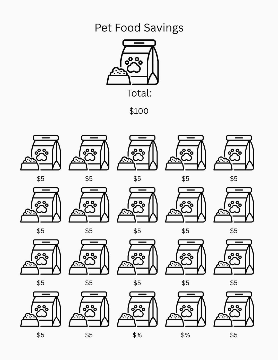 Printable Pet Food Savings Tracker | Pet Care Budget Planner | Pet Fund ...