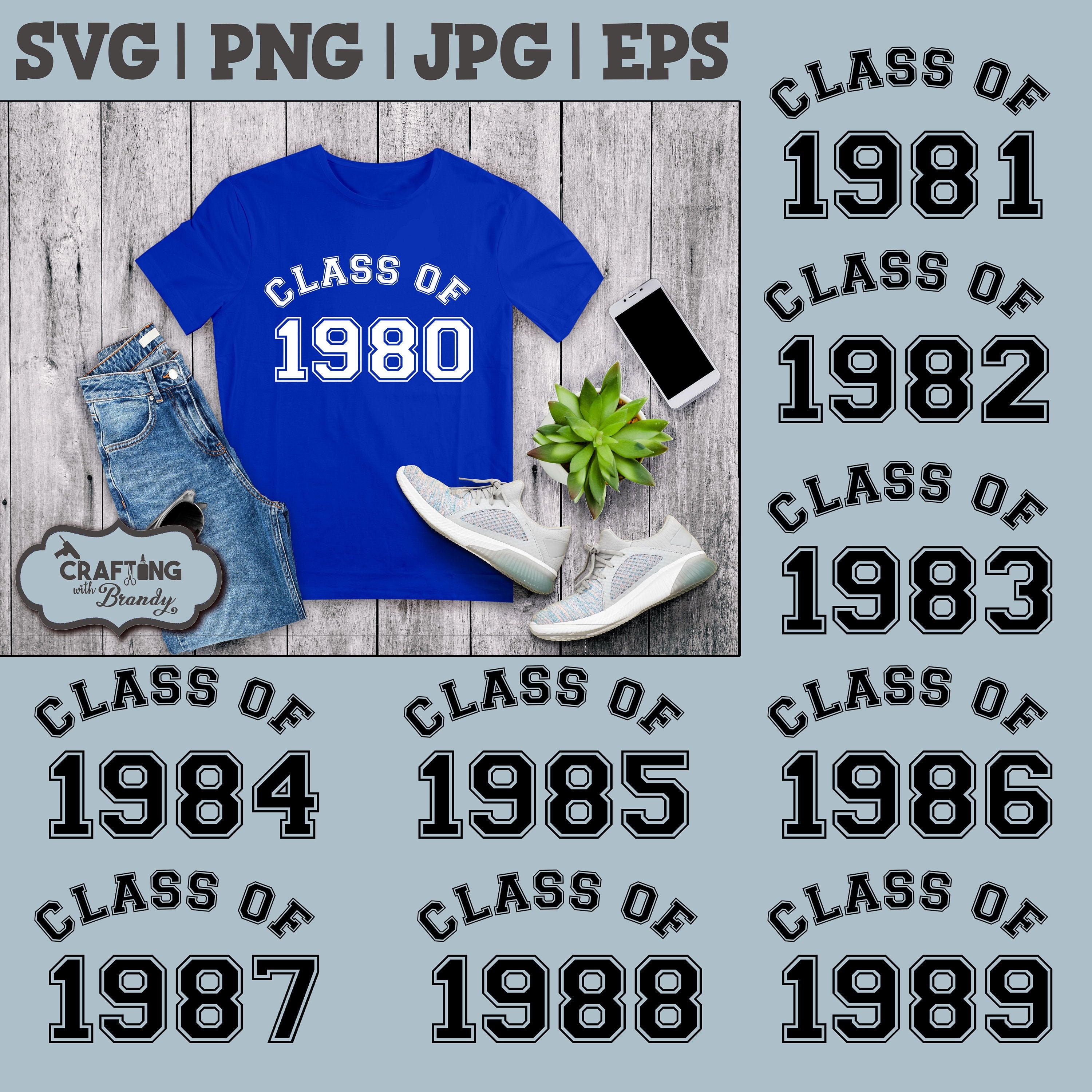 Class of 1980 Through 1989 Svg Designs SVG PNG Cut File | Etsy