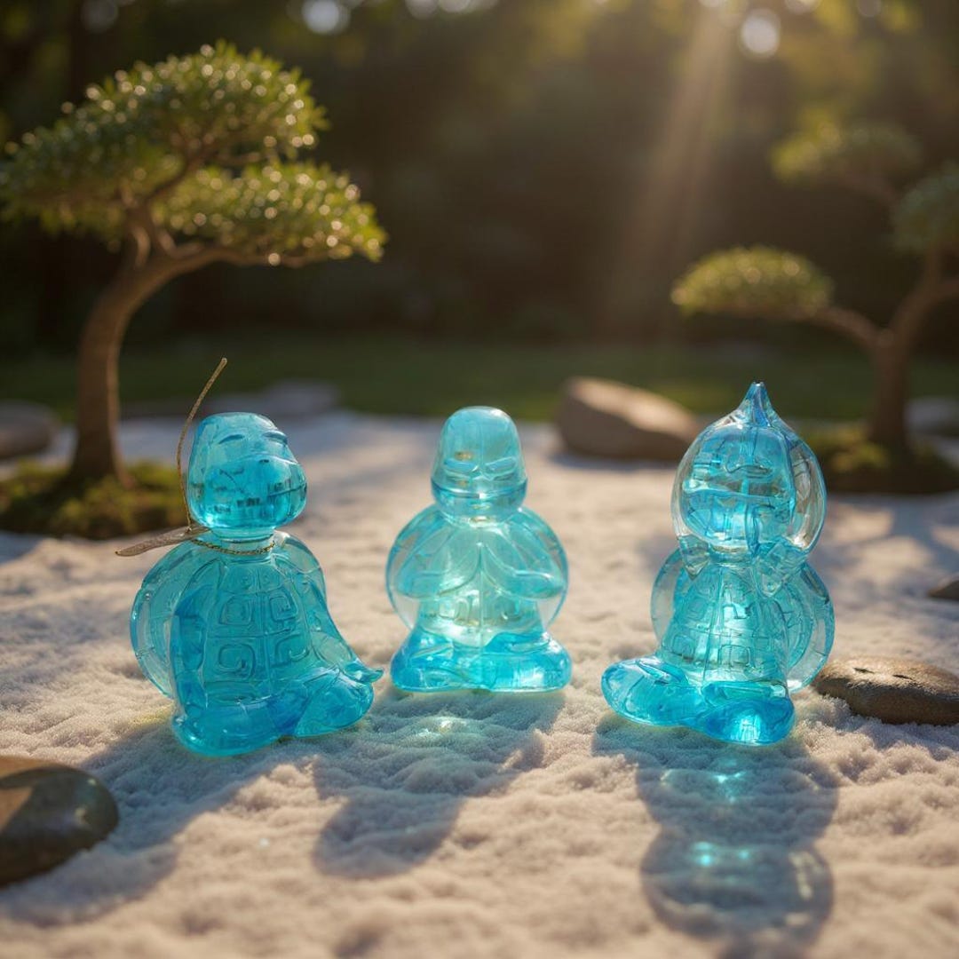 Set of Three Blue Glass Turtle Figurines – Meditation Decor Spiritual ...