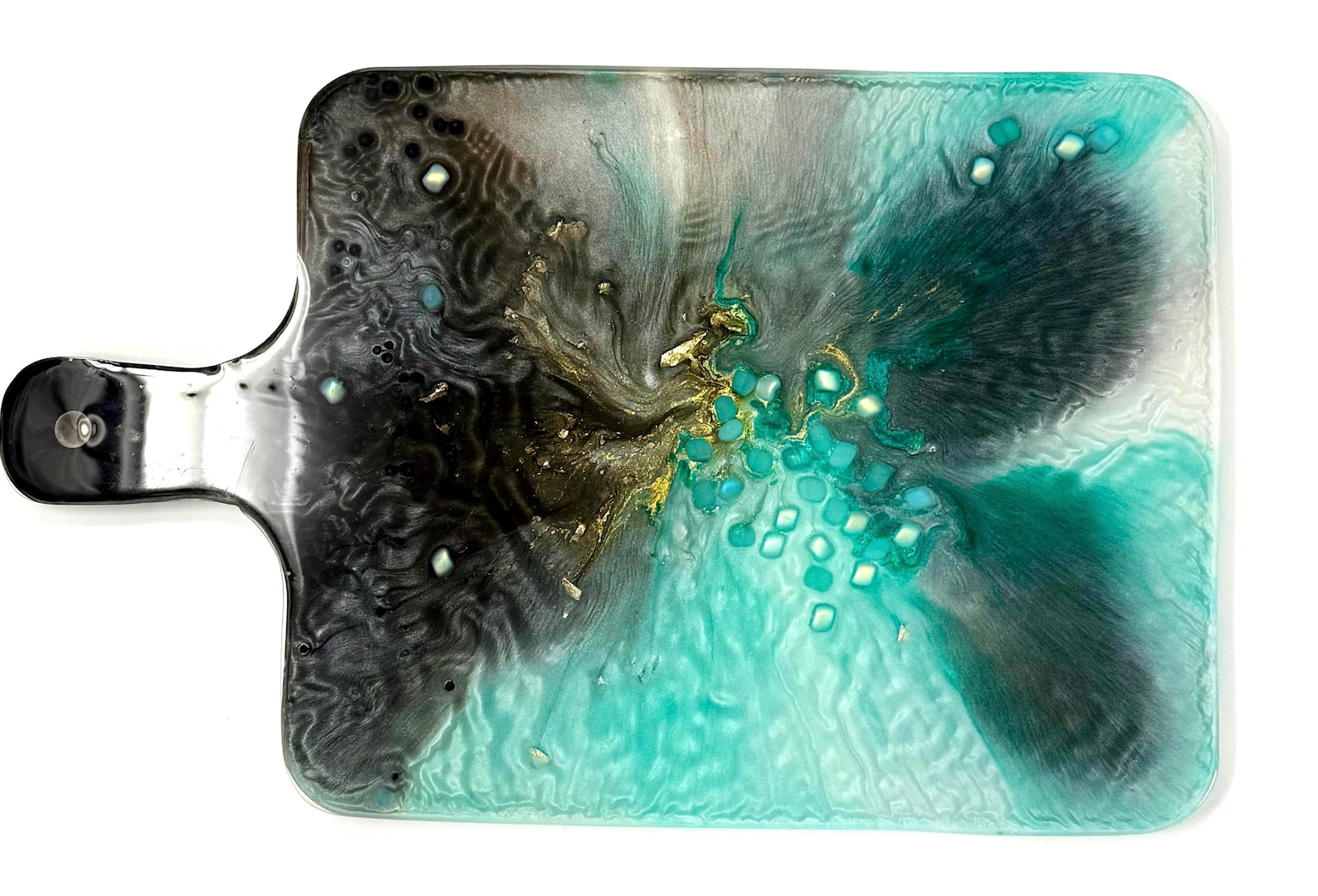 Turquoise and Black Resin Paddle Board — Handmade Serving Tray With ...