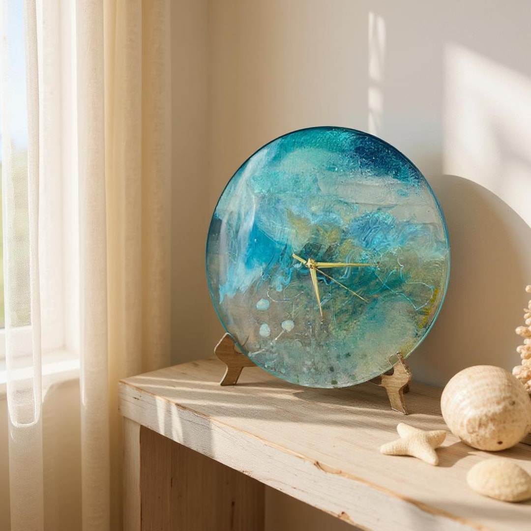 Ocean Resin Wall Clock: Handmade Coastal Beach Decor With Gold Hands - Etsy