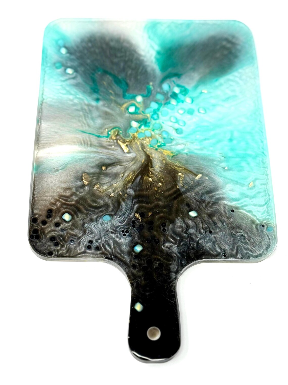 Turquoise and Black Resin Paddle Board — Handmade Serving Tray With ...