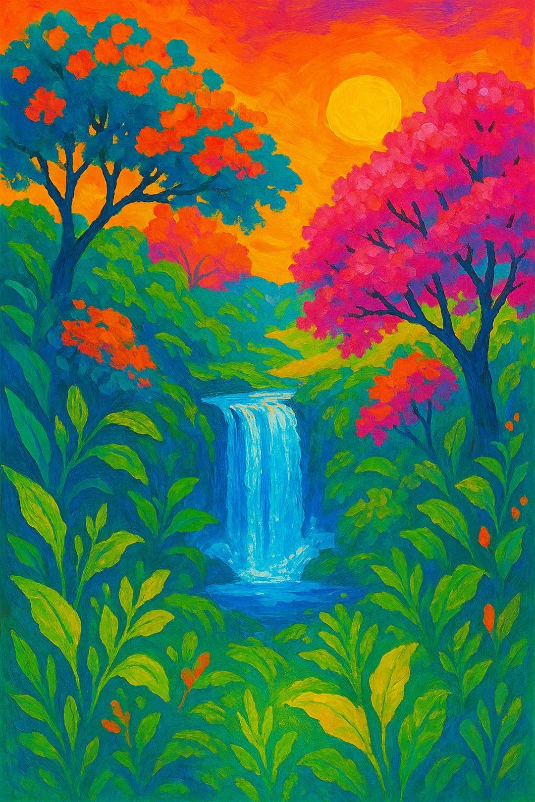 Bright Biophilic Wall Art Printable | Vibrant Acrylic Nature Painting ...