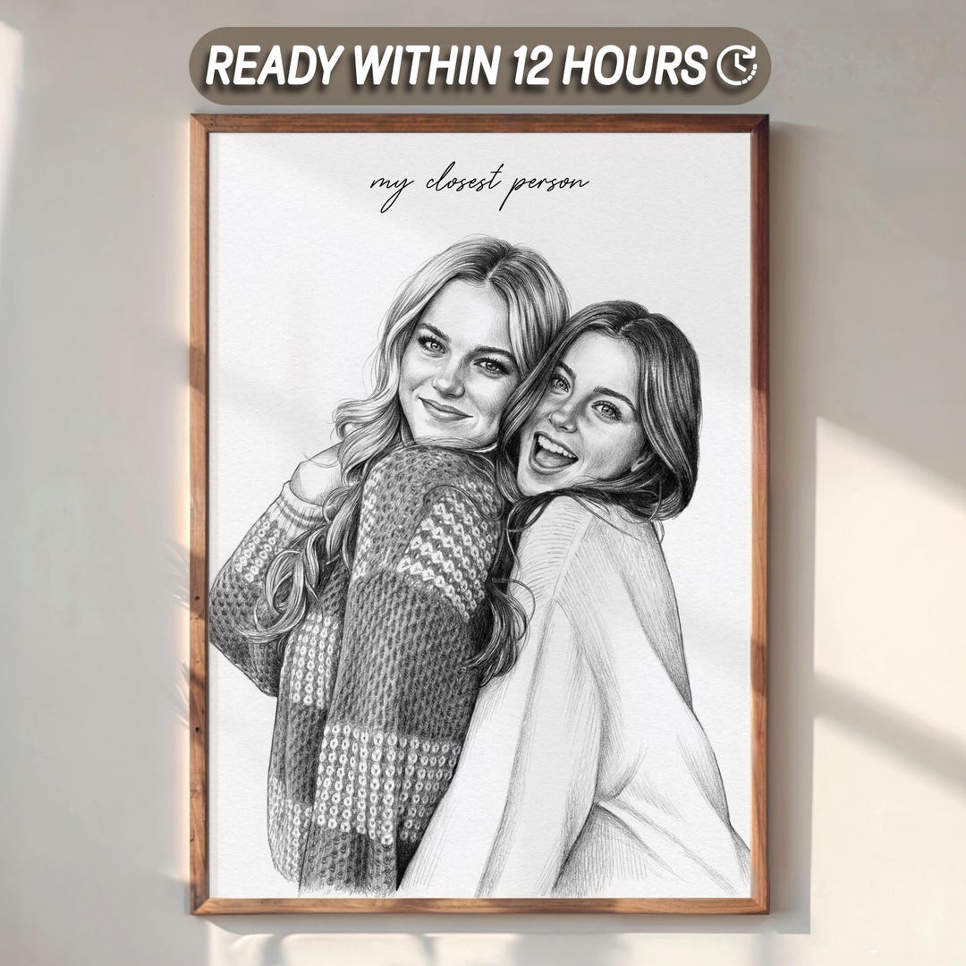 Custom Pencil Sketch Portrait • Friend, Sibling Art (digital Download ...