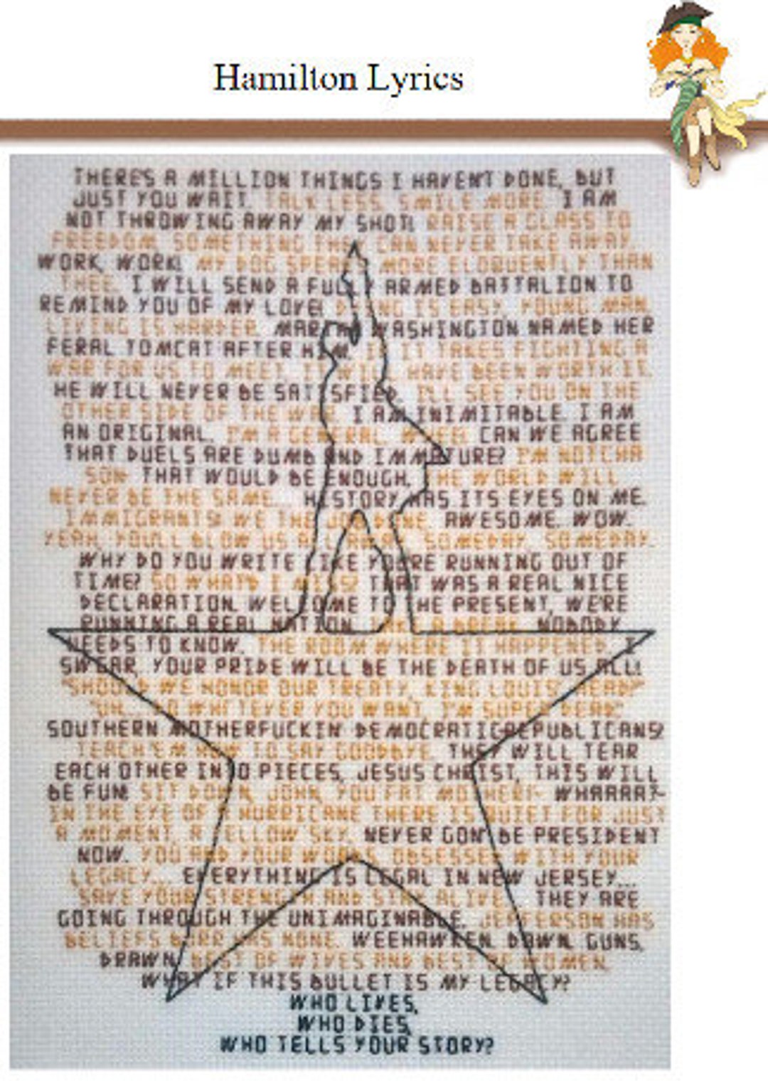 Hamilton Lyrics - PDF Cross Stitch Pattern - Etsy
