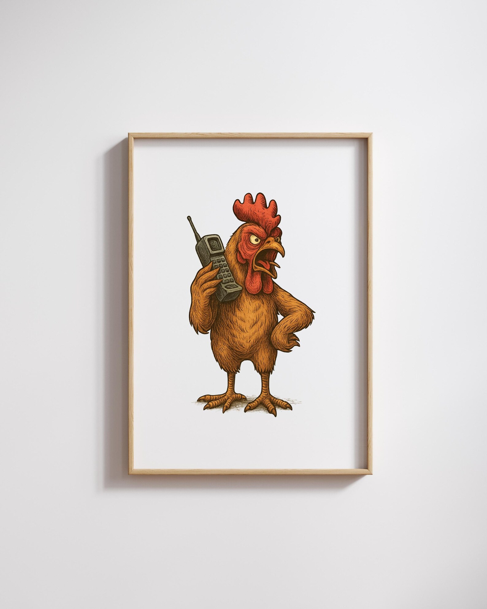 Clipart drôle de poulet en colère – coq rétro avec téléphone | Chemise ...