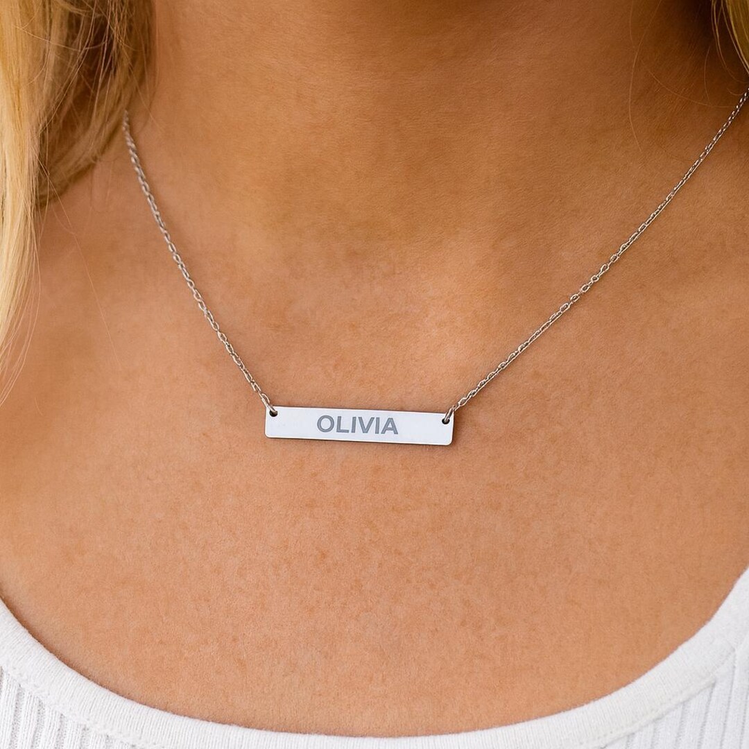 Personalized Bar Necklace - Custom Engraved Stainless Steel Jewelry - Etsy
