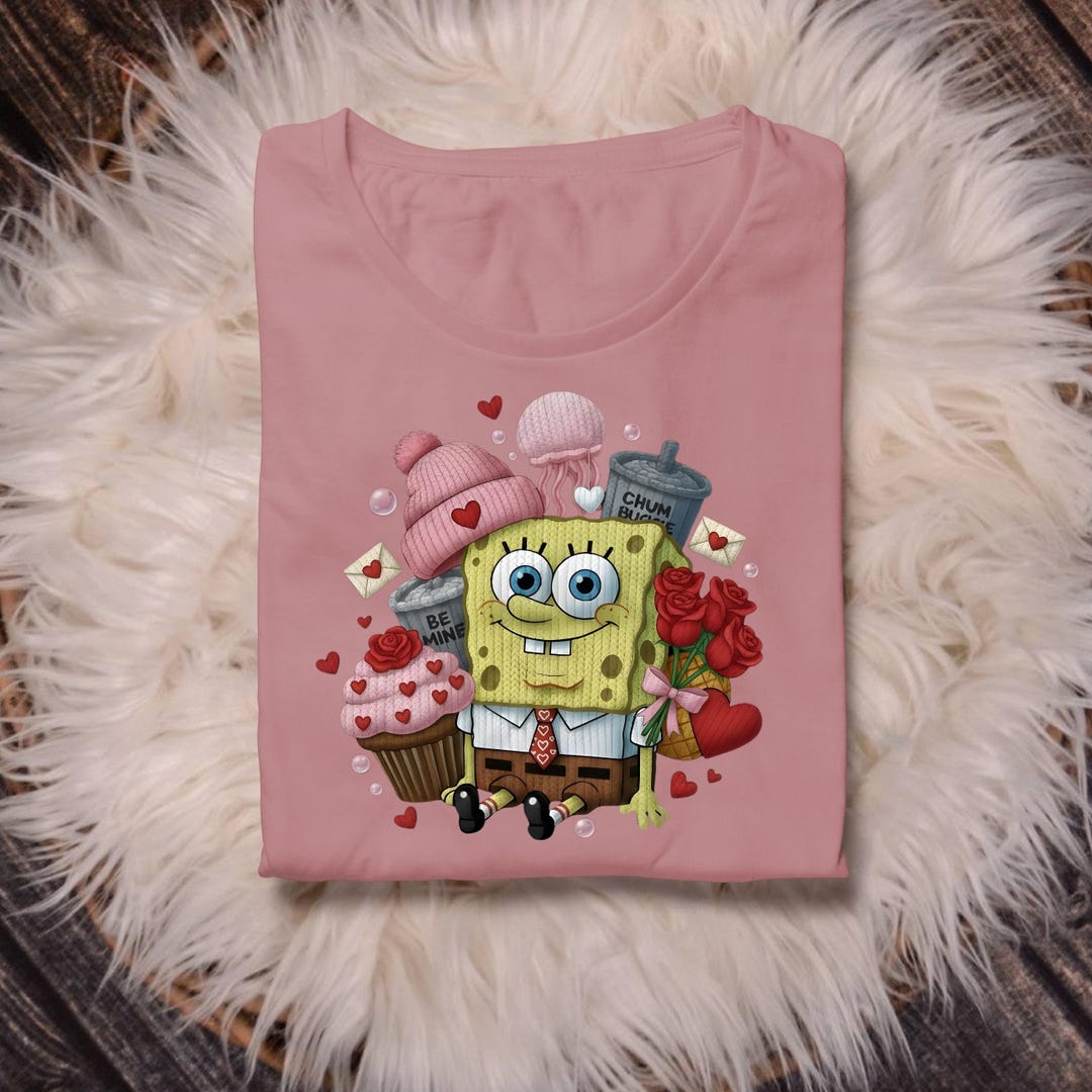 Valentines Day Spongebob PNG, Knitted Texture Cartoon Sublimation, Love ...