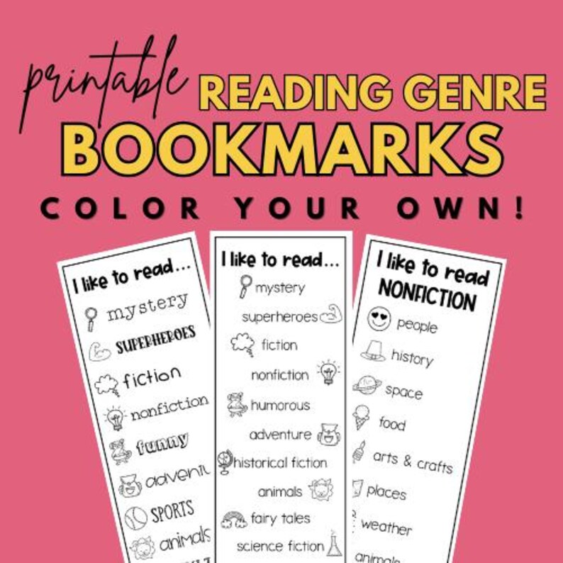 Reading Genre Bookmarks: Color Your Own, Fiction & Non-fiction (digital ...
