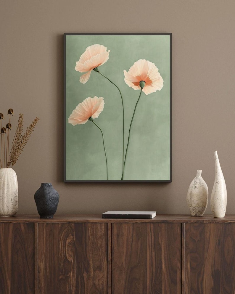 Peach Poppies Wall Art, Wall Art Print, Wall Art Poster, Minimal ...