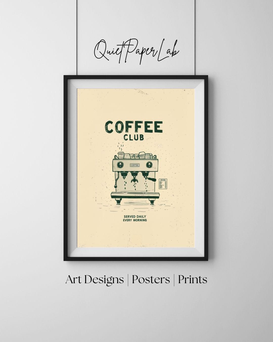 Coffee Club Espresso Machine, Minimal Doodle, Retro Wall Art Print ...