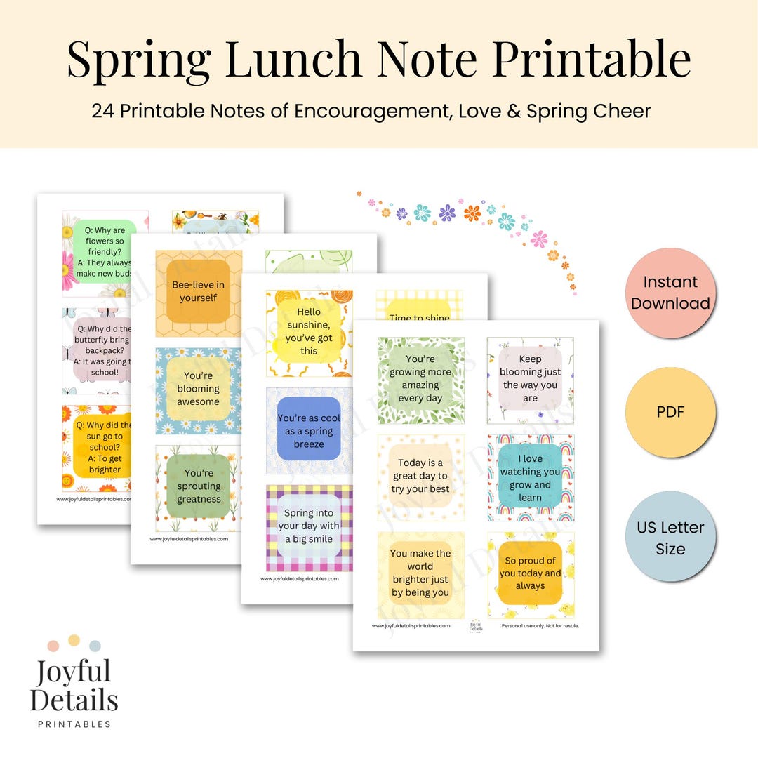 Spring Lunch Notes Printable | Encouraging Lunchbox Notes for Kids ...