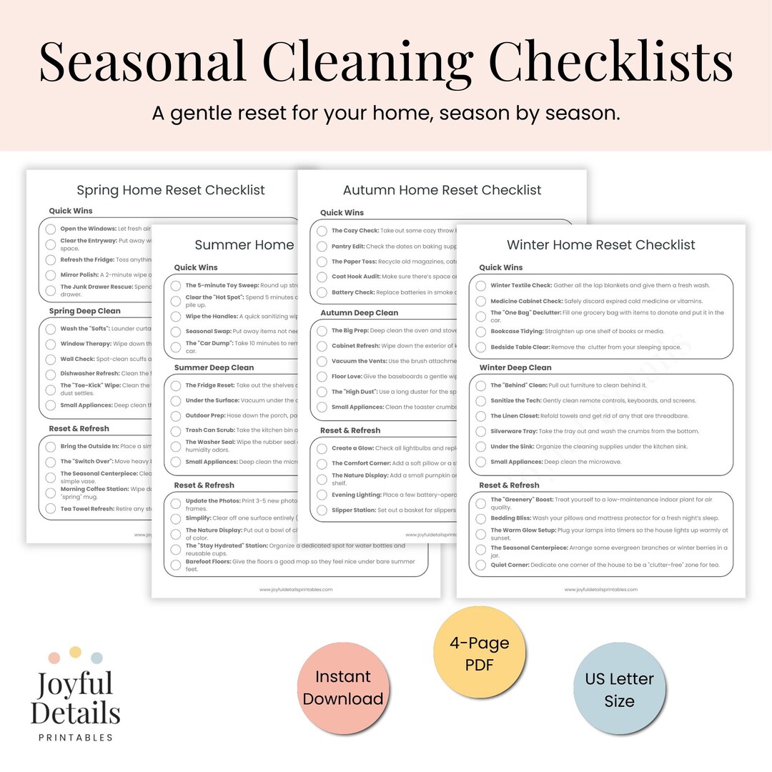Seasonal Cleaning Checklists Printable | Gentle Home Reset for Tired ...