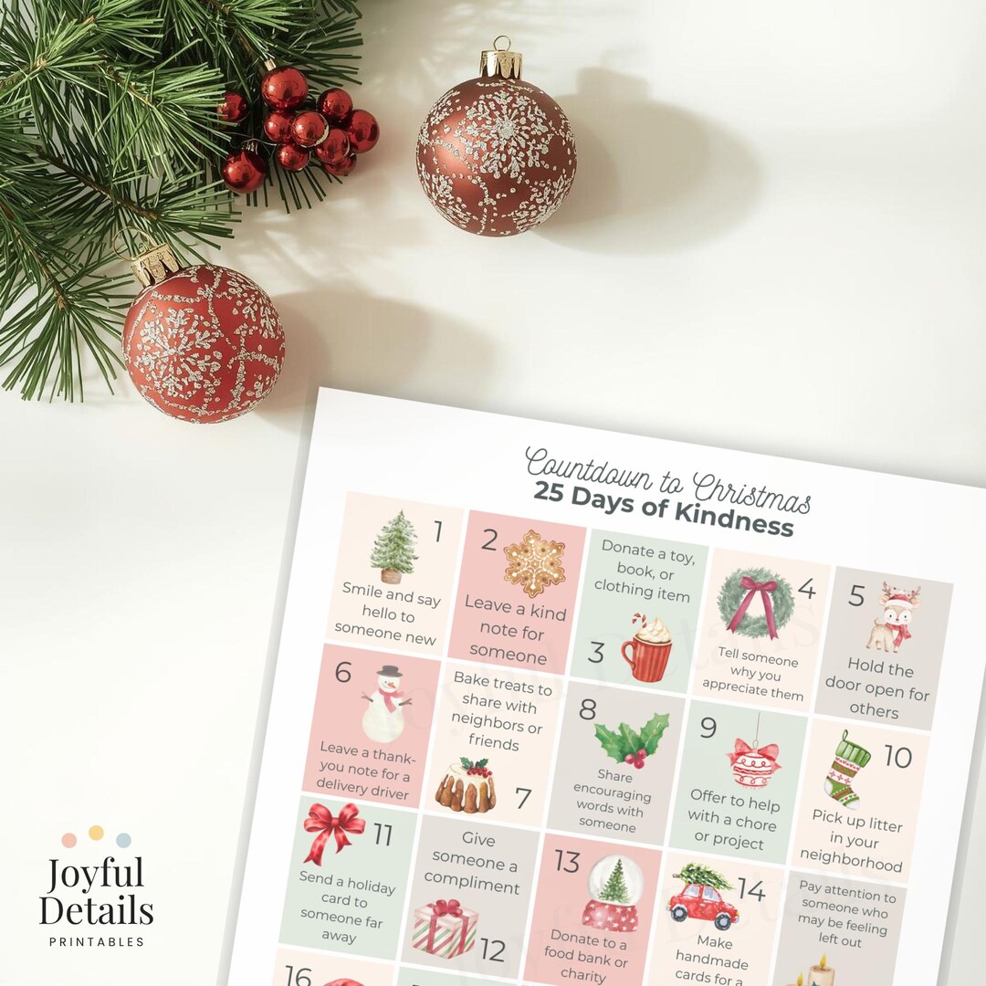 Christmas Kindness Advent Calendar Printable 25 Days of Kindness ...