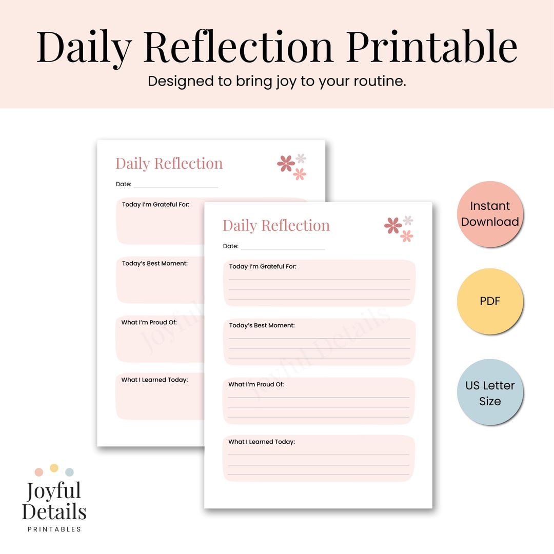 Daily Reflection Printable | Gratitude Journal Page PDF Lined & Unlined ...