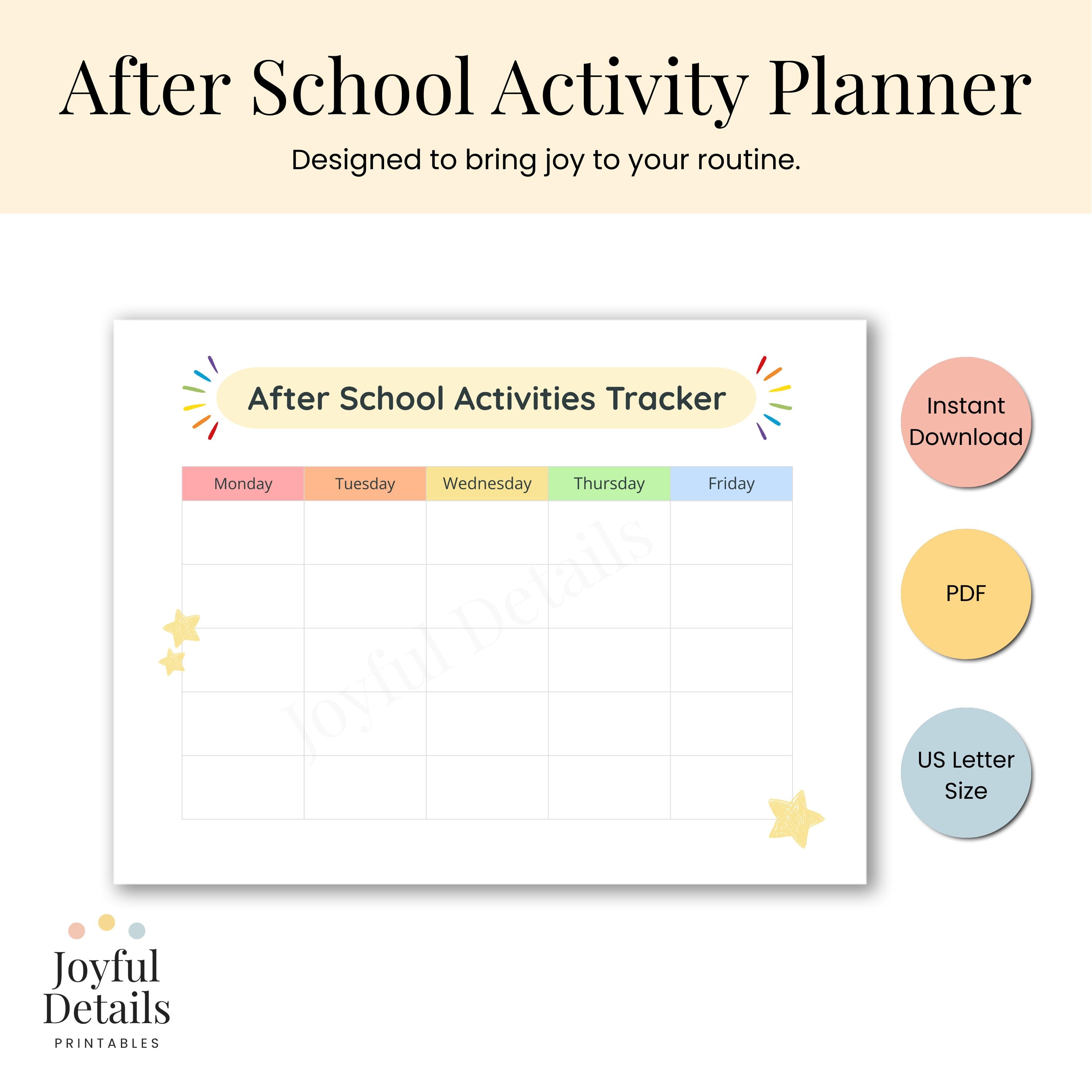After School Activities Tracker | Printable Weekly Kids Schedule ...
