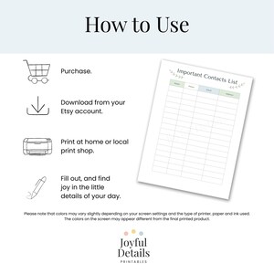 Important Contacts List Printable | Green Leaves Theme Emergency Info ...