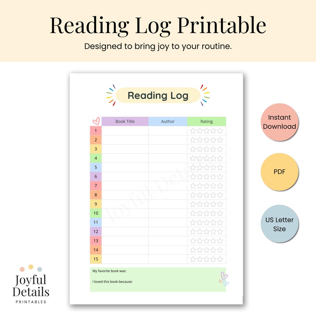 Kids Reading Log Printable | Fun Book Tracker With Star Ratings for ...