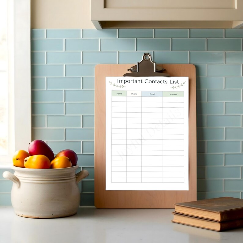 Important Contacts List Printable | Green Leaves Theme Emergency Info ...