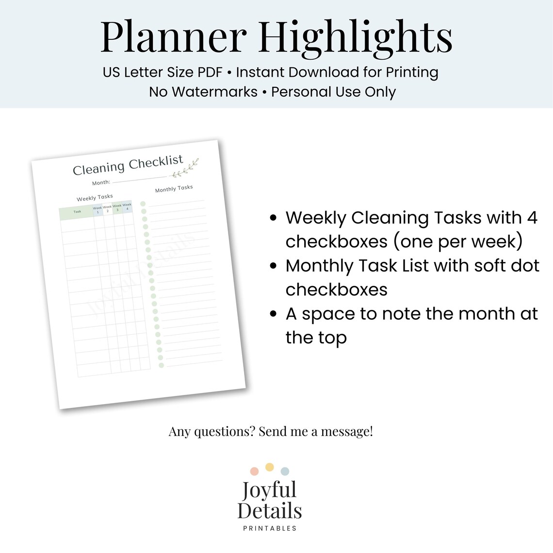 Cleaning Checklist Printable | Monthly + Weekly Chore Tracker Home ...